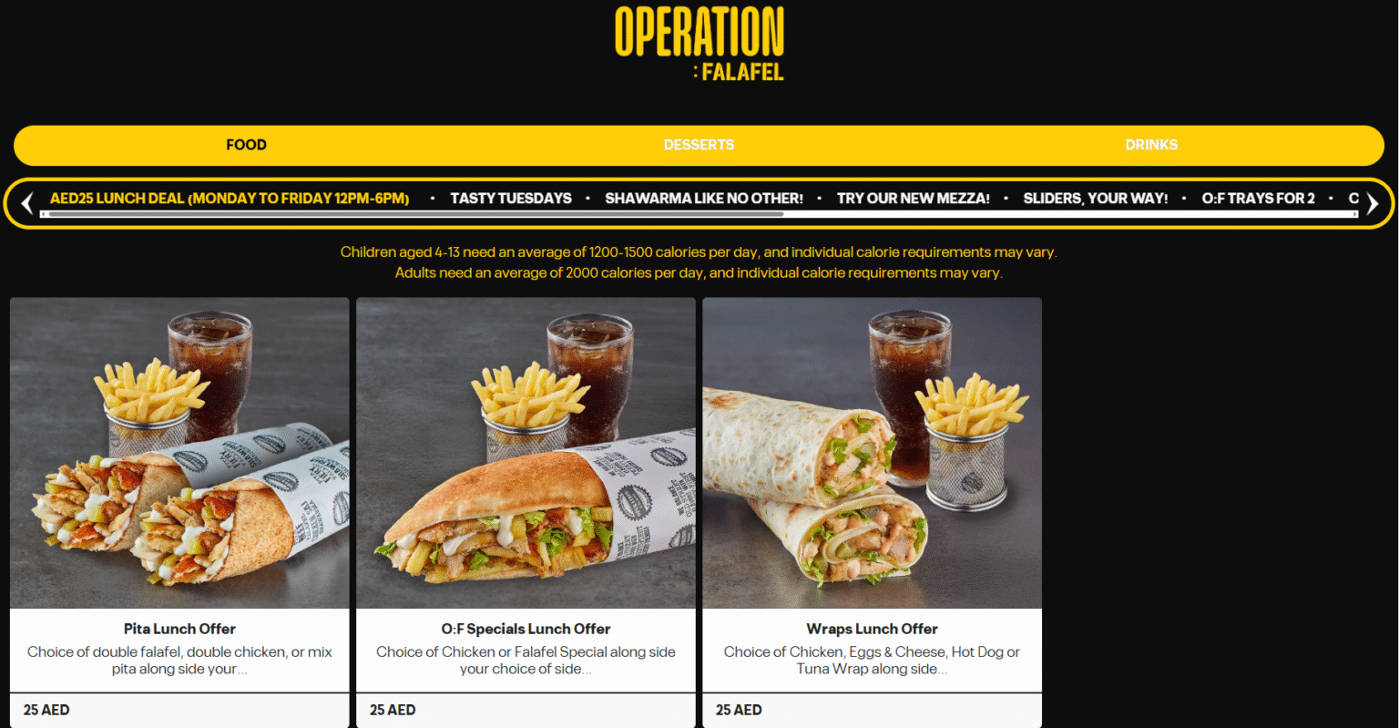 Operation Falafel UAE Menu Prices: Wraps, Bowls & Middle Eastern Flavors